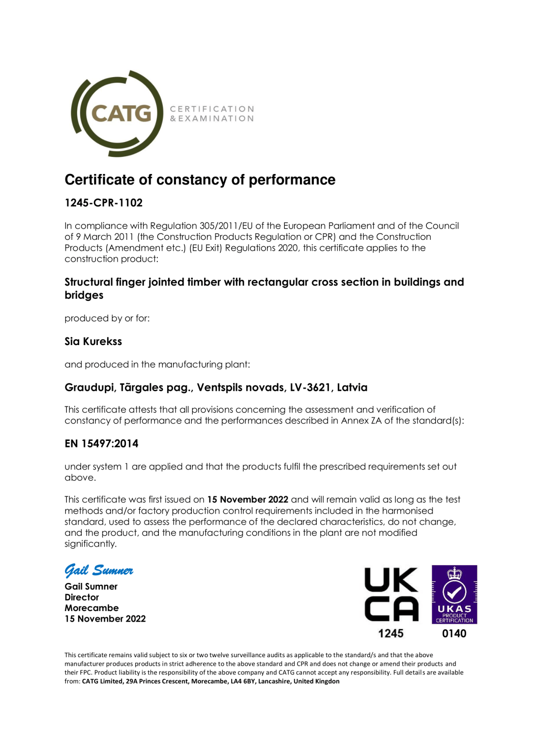 Kurekss | UKCA Finger jointed structural timber certificate